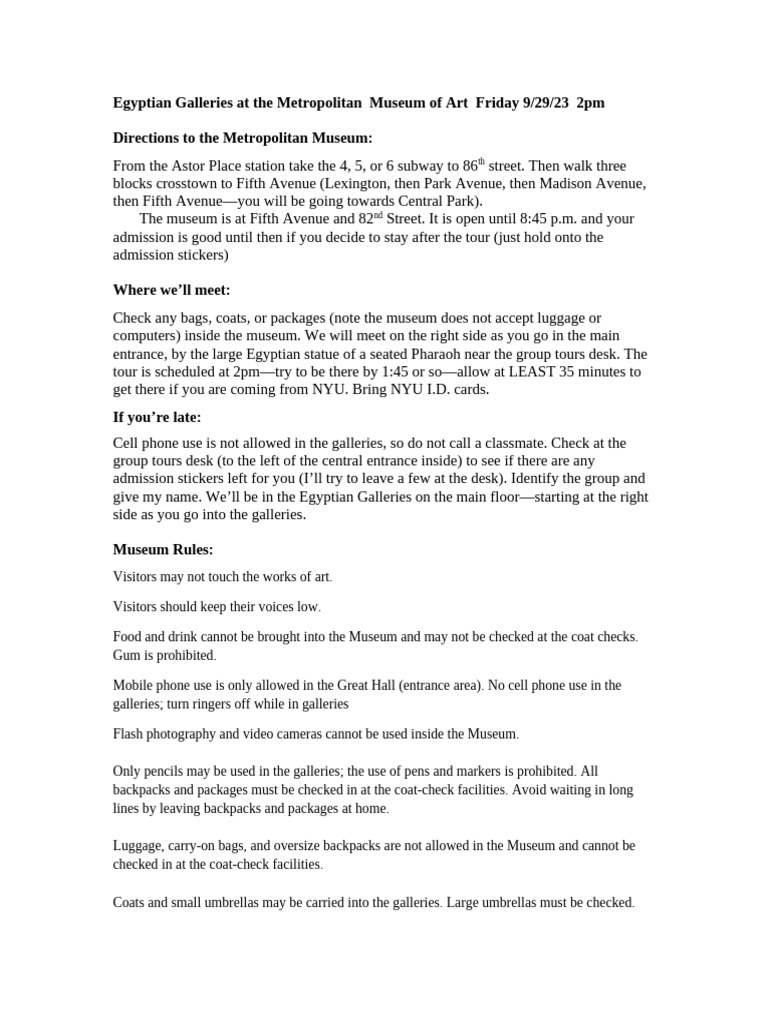 2023 Directions and Info Egyptian Galleries at The Metropolitan Museum ...