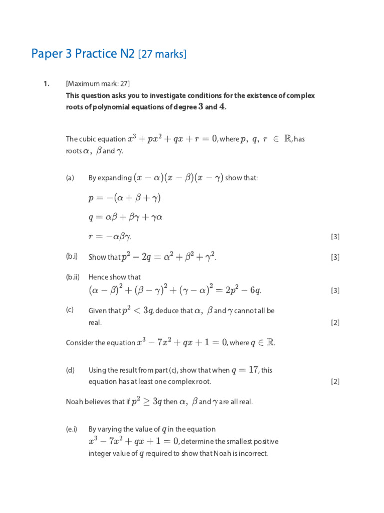 Paper 3 Practice N2 Only Questions | PDF | Applied Mathematics | Algebra