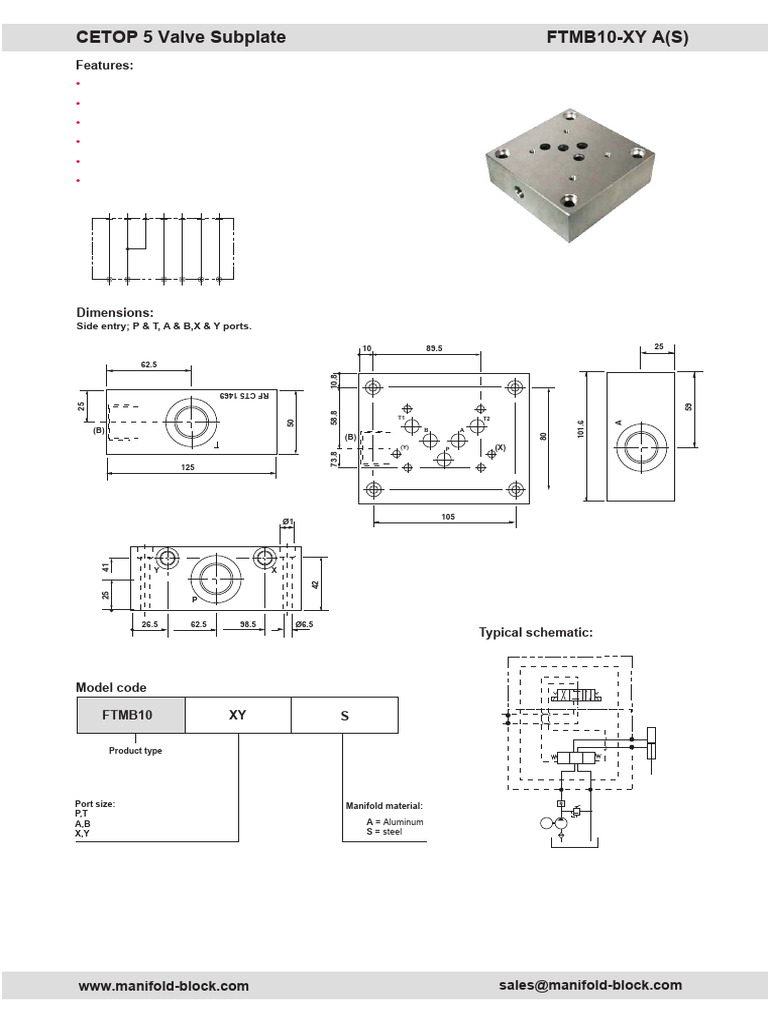 Valve Subplate For CETOP 5 FTMB10 XY | PDF | Mechanical Engineering | Gas Technologies