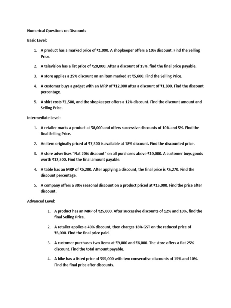 Discount Problems with Solutions | PDF | Prices | Retail