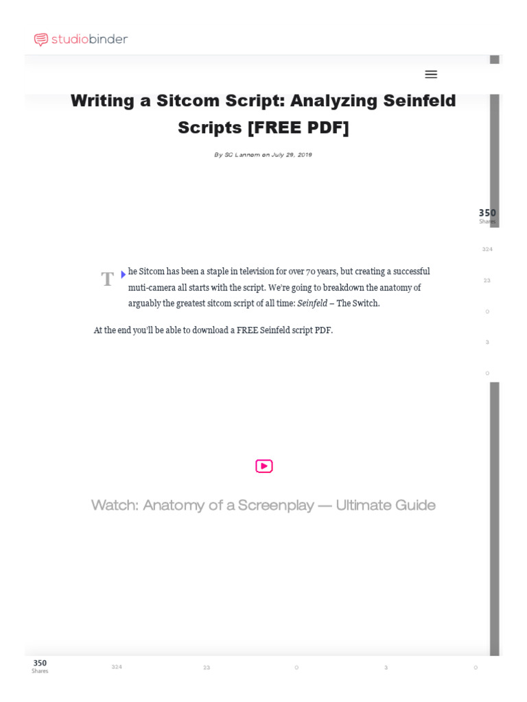 Writing A Sitcom Script - Seinfeld Scripts (Analysis & FREE PDF Download) | PDF | Seinfeld ...