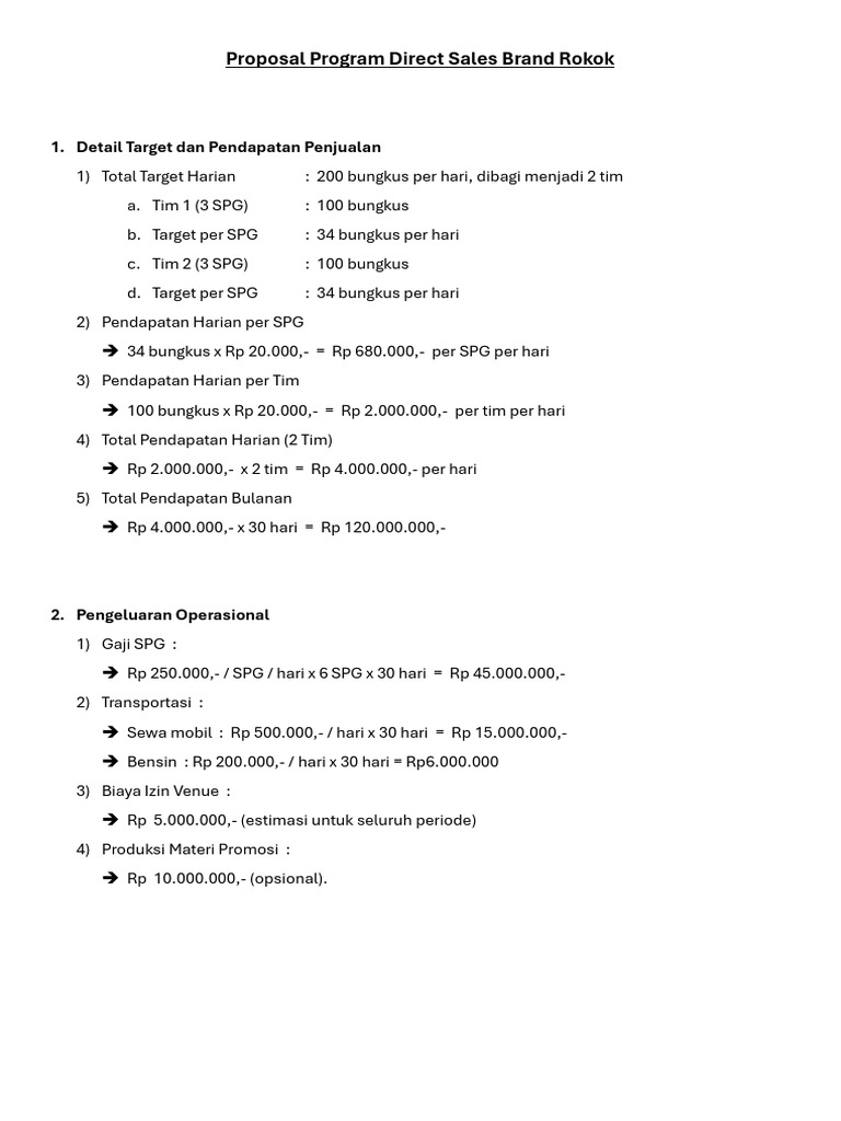 Proposal Program Direct Sales Brand Rokok | PDF
