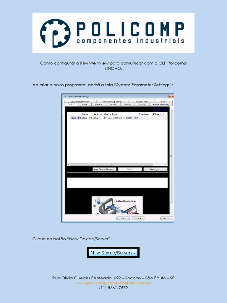 Como Configurar A IHM Weinview para Comunicar Com o CLP Policomp SINOVO | PDF