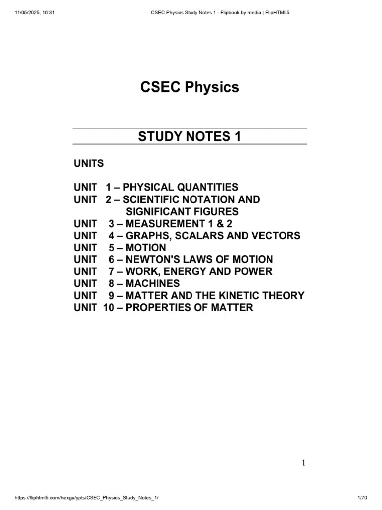 CSEC Physics Study Notes 1 - Flipbook by Media - FlipHTML5 | PDF