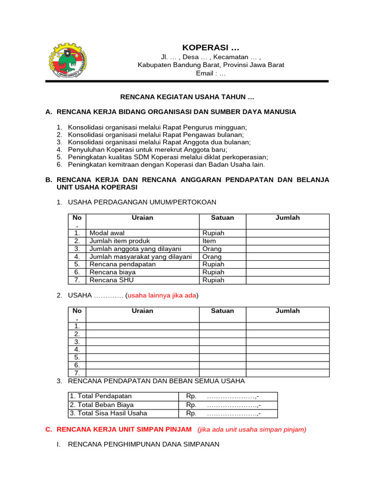 Contoh Rencana Kerja Kopdes Merah Putih | PDF