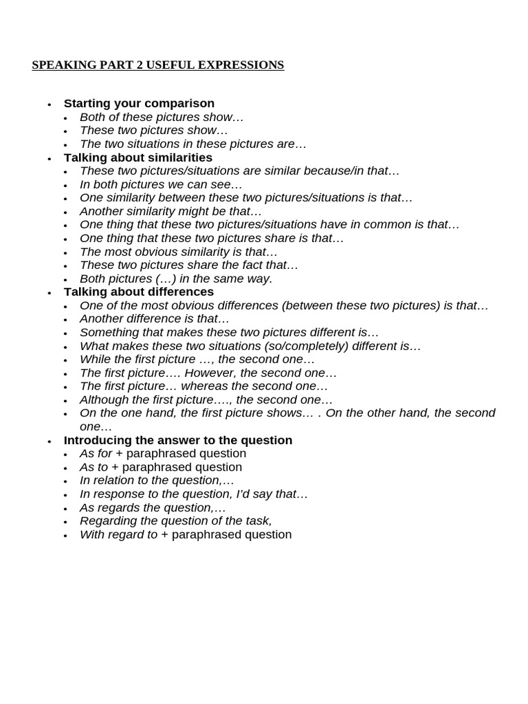 SPEAKING PART 2 and 3 USEFUL EXPRESSIONS b2 | PDF