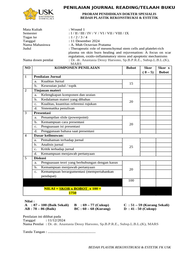 Rubrik Peniliaian Tugas Baca Ilmiah (MKU) | PDF