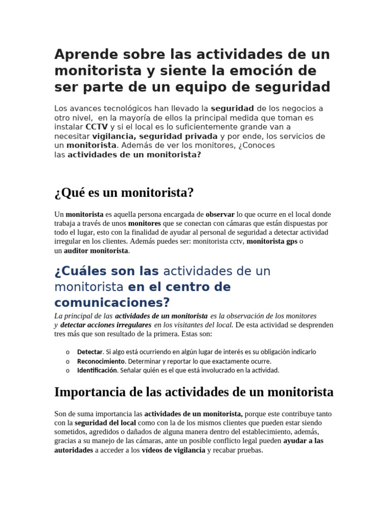Actividades y funciones del monitorista de seguridad | PDF | Circuito ...
