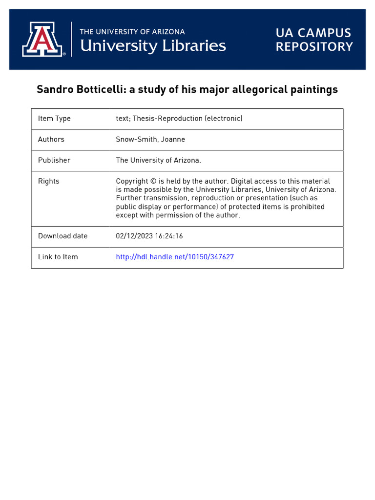 Snow-Smith - Sandro Botticelli - A Study of His Major Allegorical ...
