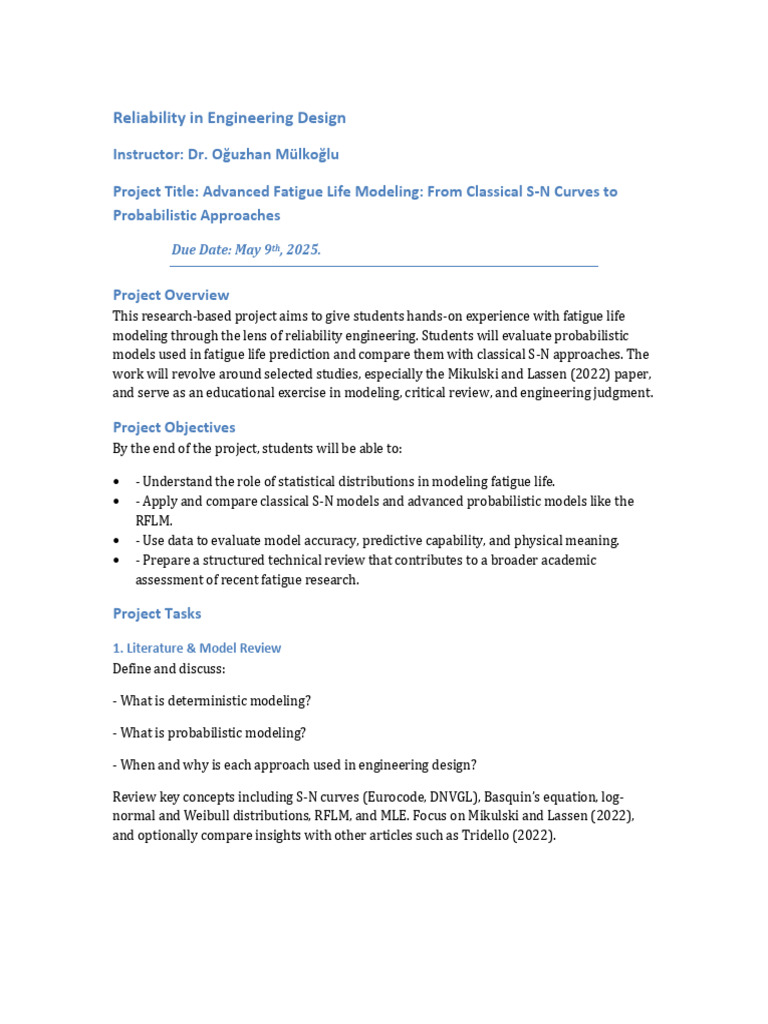 Reliability Design Project Assignment Final | PDF | Reliability Engineering | Fatigue (Material)