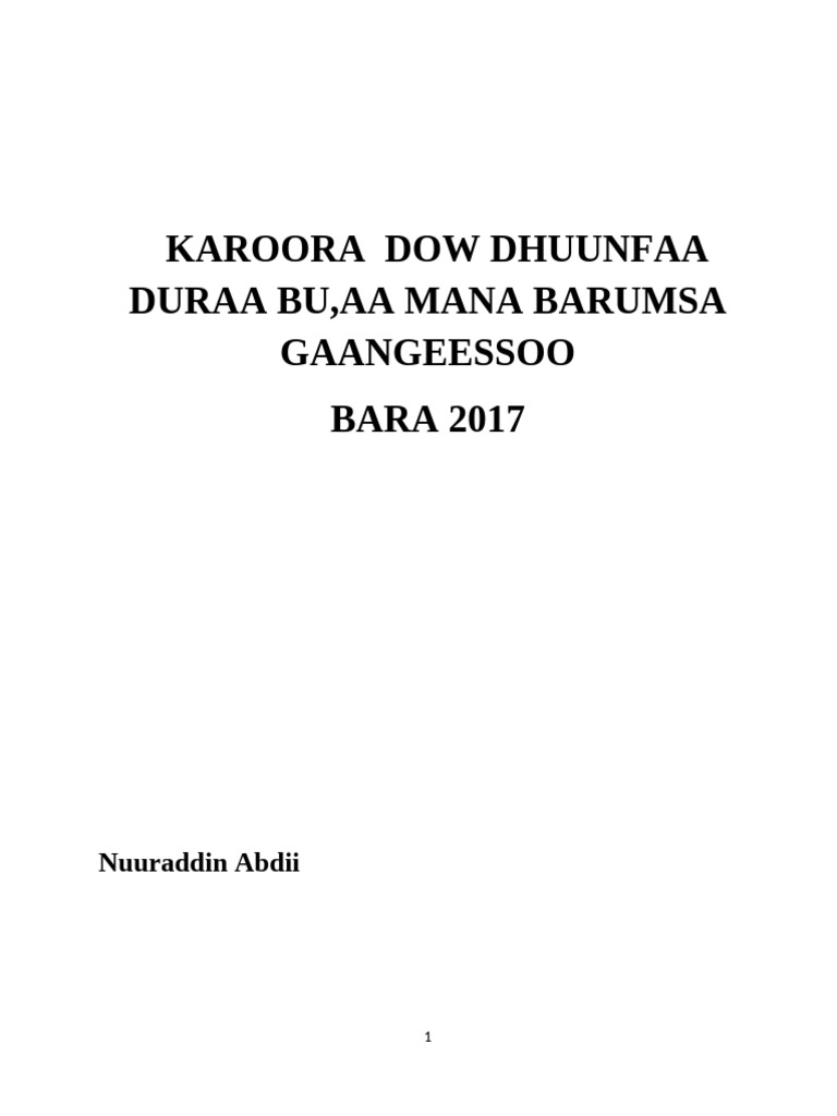 Karoora DOW Bara 2017 Nuuraddin Abdii | PDF