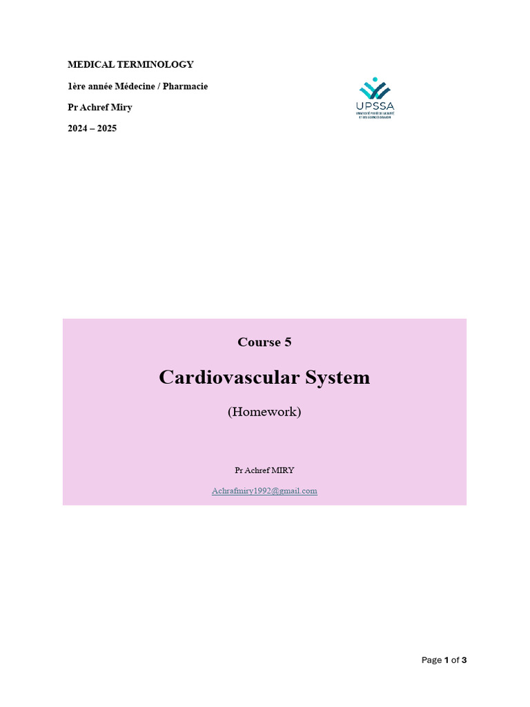 Cours 5 Homework | PDF | Myocardial Infarction | Angiology