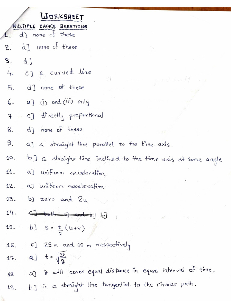 Class 9 - Answer Key - Unit 1 - Motion Worksheet | PDF