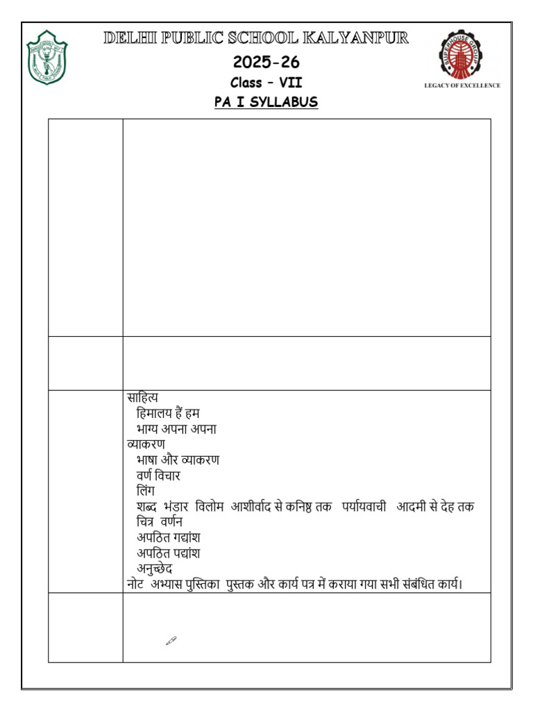 Class VII PA I Syllabus 2025-26 | PDF | Linguistics | Grammar
