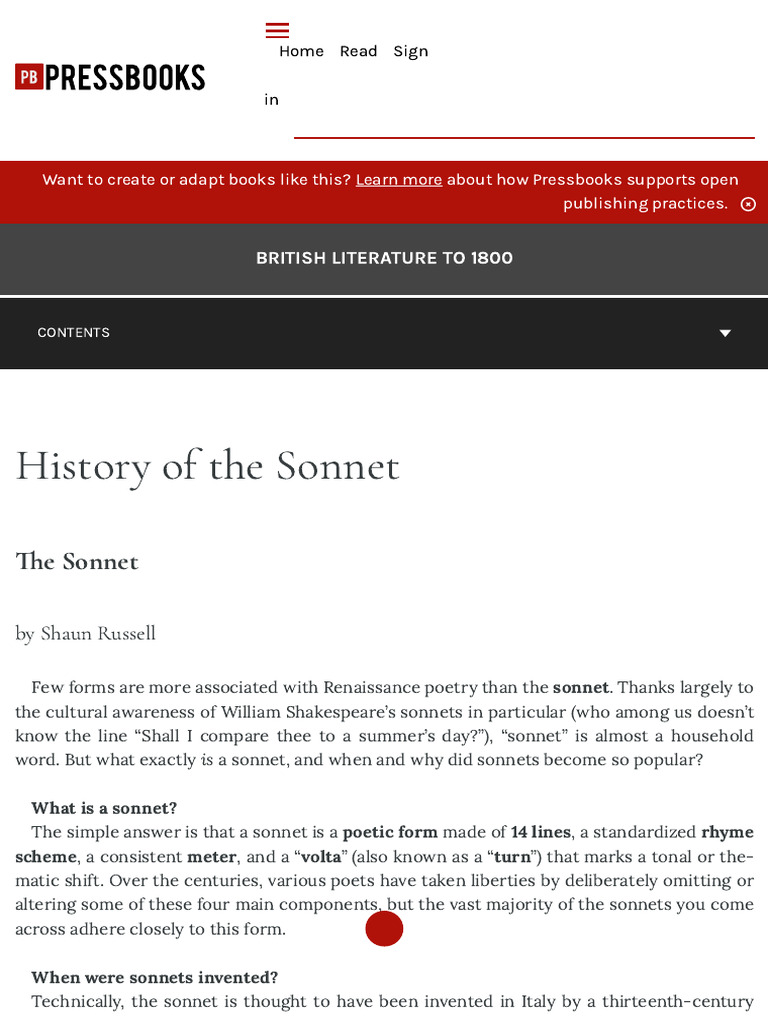 History of The Sonnet - British Literature To 1800 | PDF | Metre ...