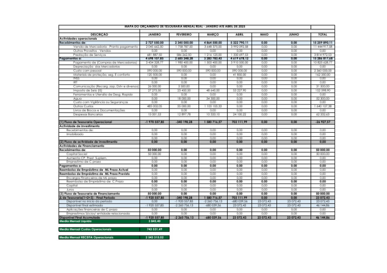 Orçamento Mensal de Tesouraria 2025 | PDF | Empréstimos | Tesouro
