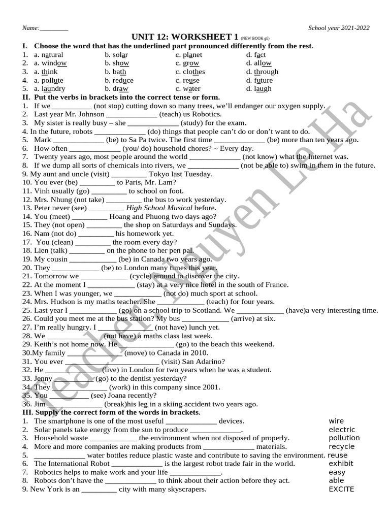 UNIT 12-WORKSHEET 1-Lop 6 | PDF | Recycling | Waste