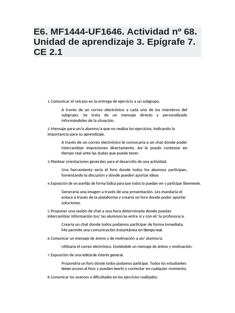 E6. MF1444-UF1646. Actividad Nº 68. Unidad de Aprendizaje 3. Epígrafe 7. CE 2.1 | PDF | Chat en ...