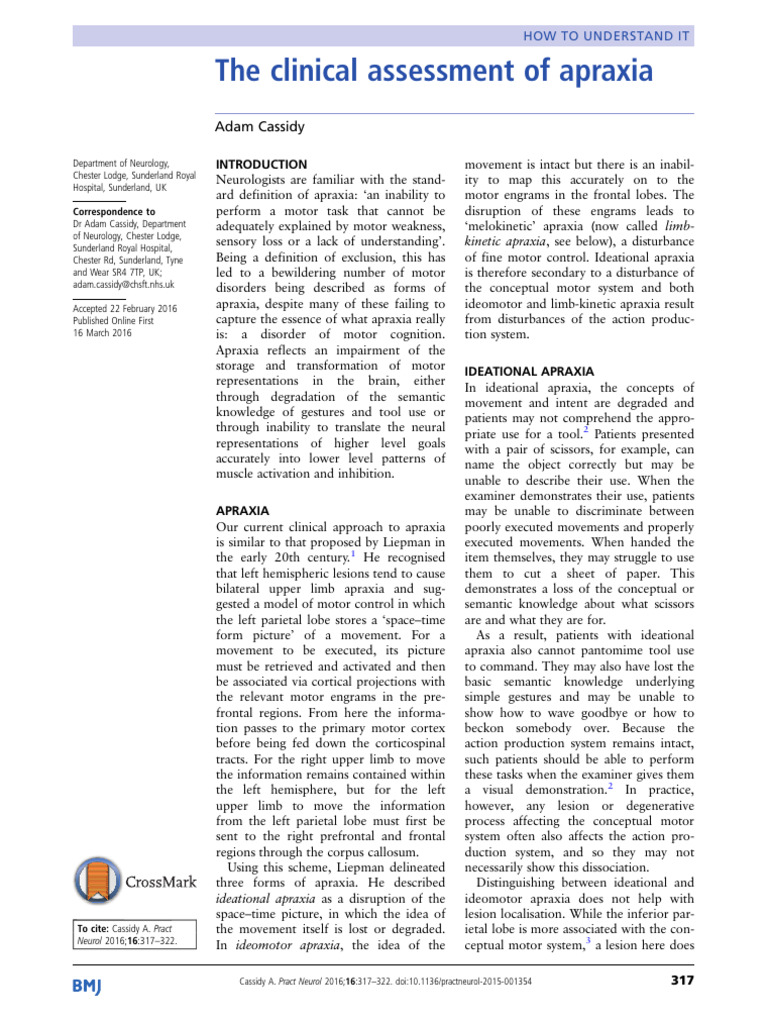 The Clinical Assessment of Apraxia | PDF | Aphasia | Speech