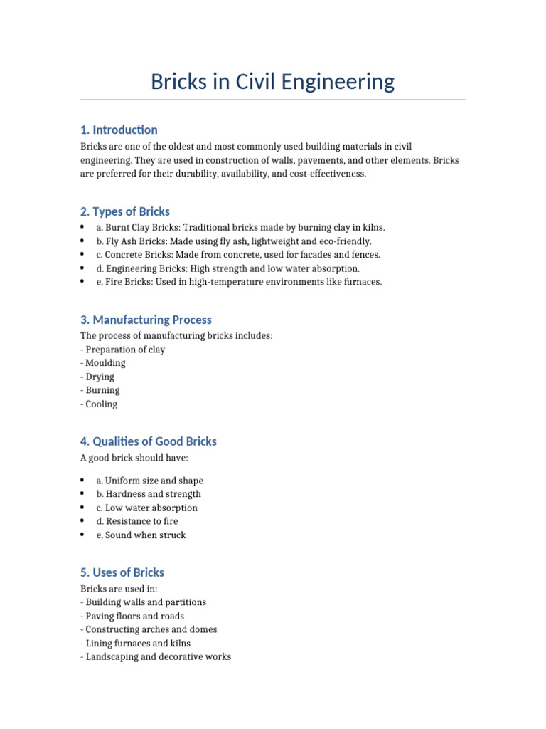 Bricks in Civil Engineering | PDF
