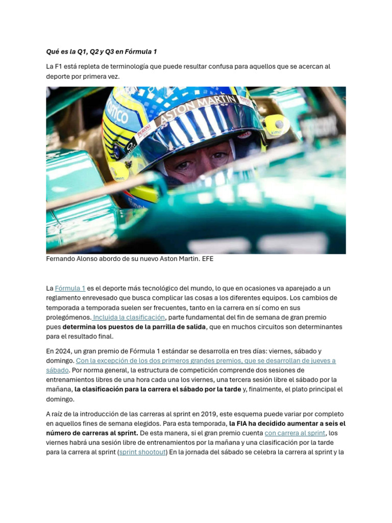 Q1, Q2 y Q3: Clasificación en F1 | PDF | Formula Uno | Formula Racing ...