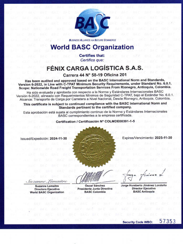 Certificado Basc | PDF