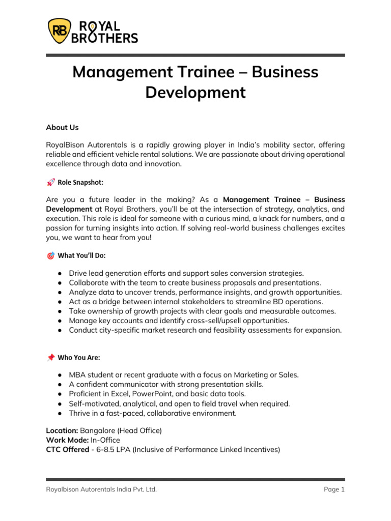 Management Trainee - Business Development | PDF