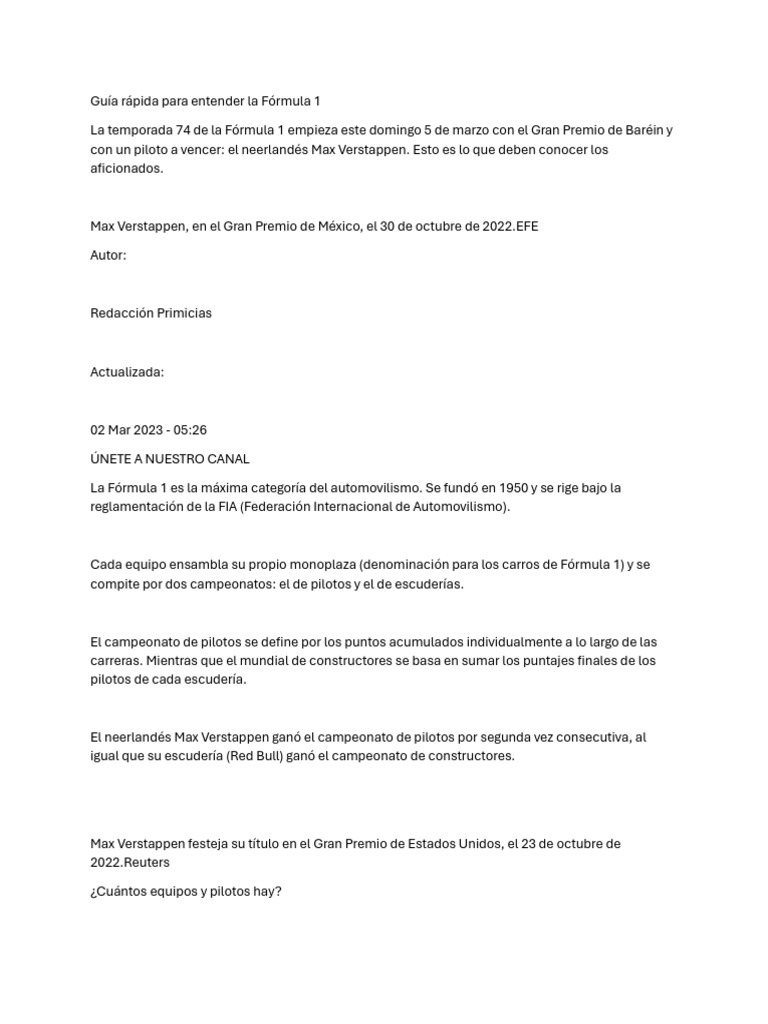 Guía esencial de la Fórmula 1 2023 | PDF | Formula Uno | Organizaciones ...