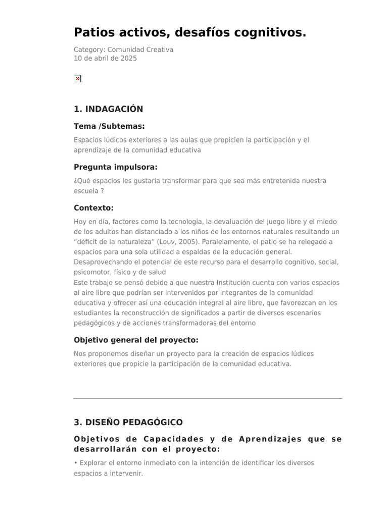PATIOS ACTIVOS DESAFÍOS COGNITIVOS - Comunidad Creativa - MPDF | PDF | Evaluación | Aprendizaje