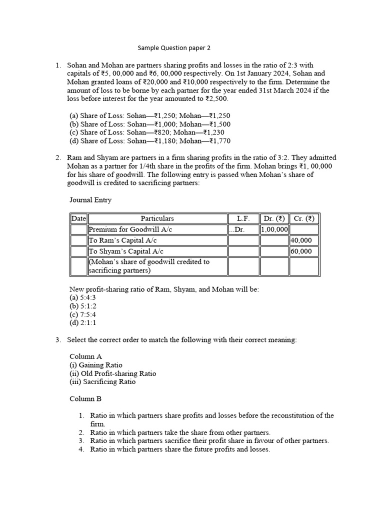 Sample Question Paper 2 PDF | PDF | Revenue | Expense