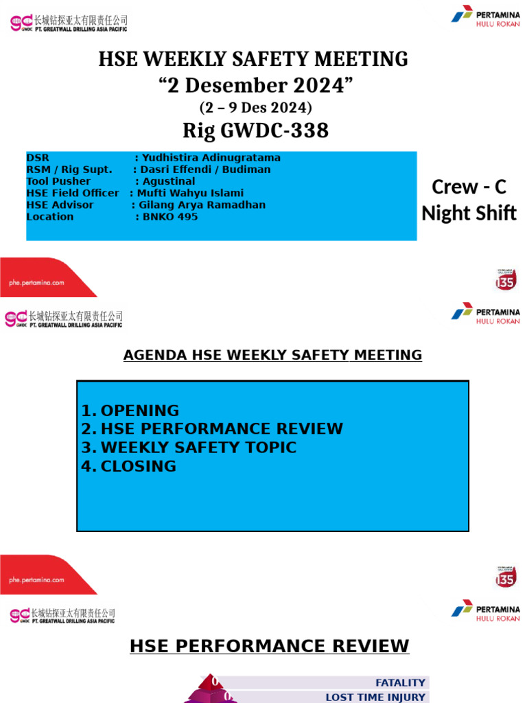 HSE Weekly Safety Meeting - 2 Desember 2024 - Crew C - Night Shift ...