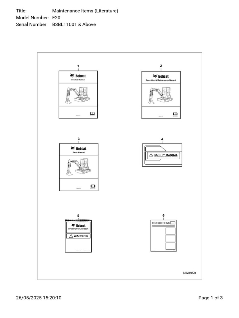 Maintenance Items (Literature) - E20 | PDF