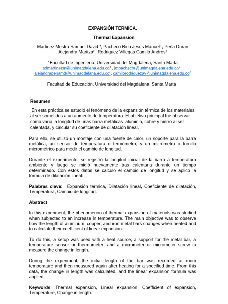 Expansión Termica | PDF | Expansión térmica | Temperatura