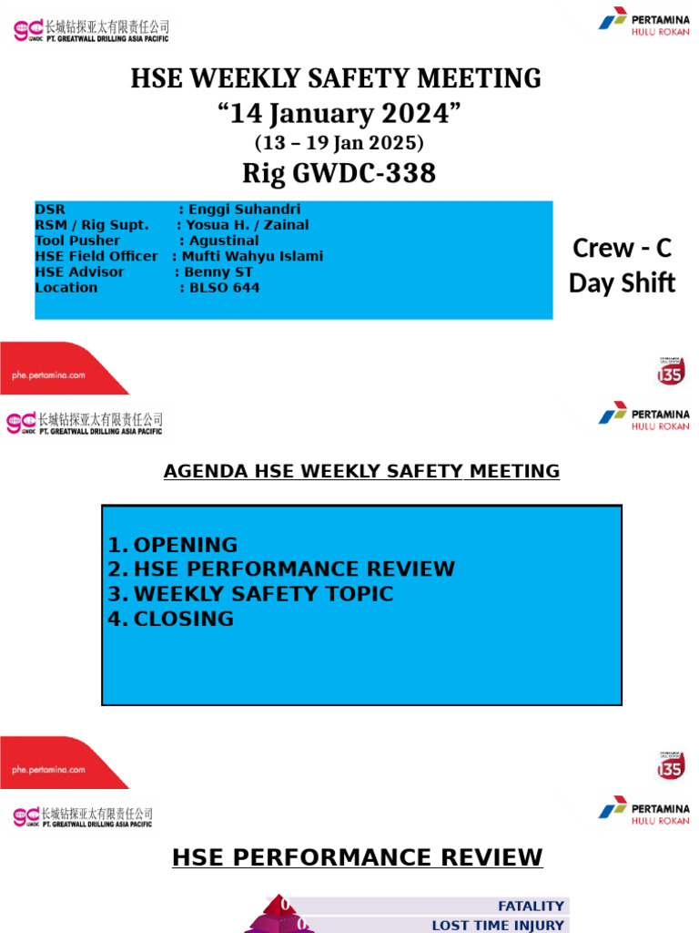 HSE Weekly Safety Meeting - 14 Januari 2025 - Crew C - Day Shift ...