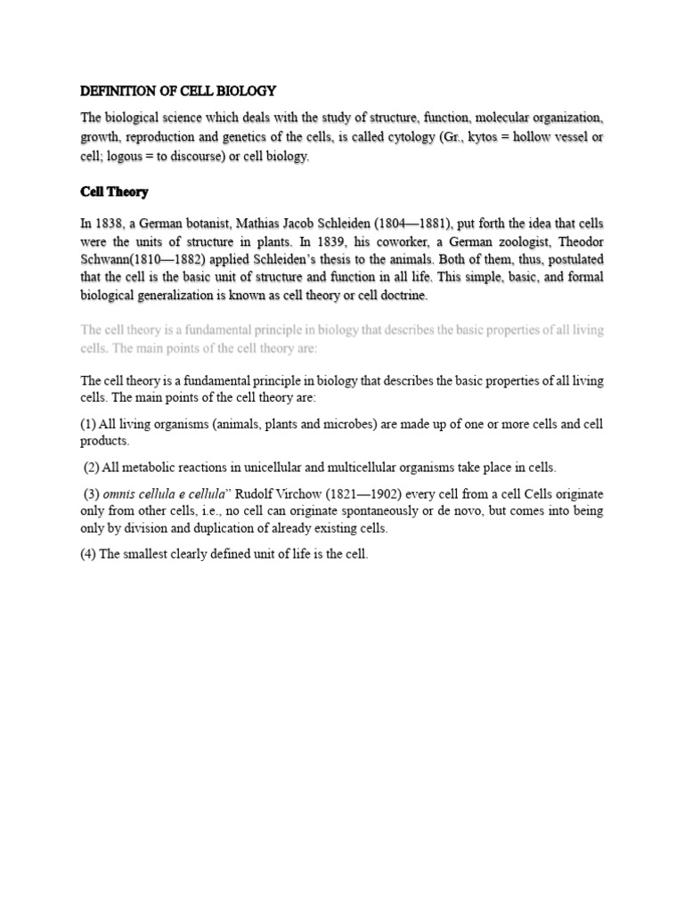 Definition of Cell Biology | PDF