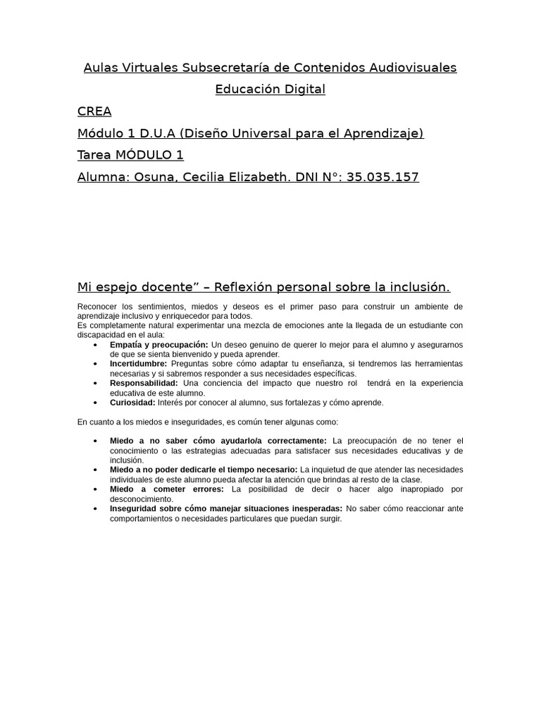 Aulas Virtuales Subsecretaría de Contenidos Audiovisuales. Tarea Modulo 1 | PDF