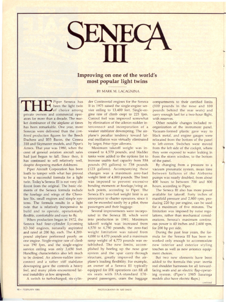 1985 Piper PA 34 220T Seneca III | PDF | Flap (Aeronautics) | Takeoff