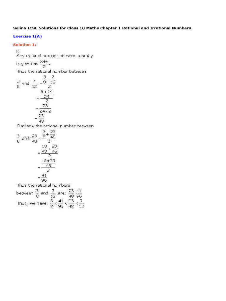 Chapter - 1 Rational & Irrational Numbers: Solution 1 | PDF