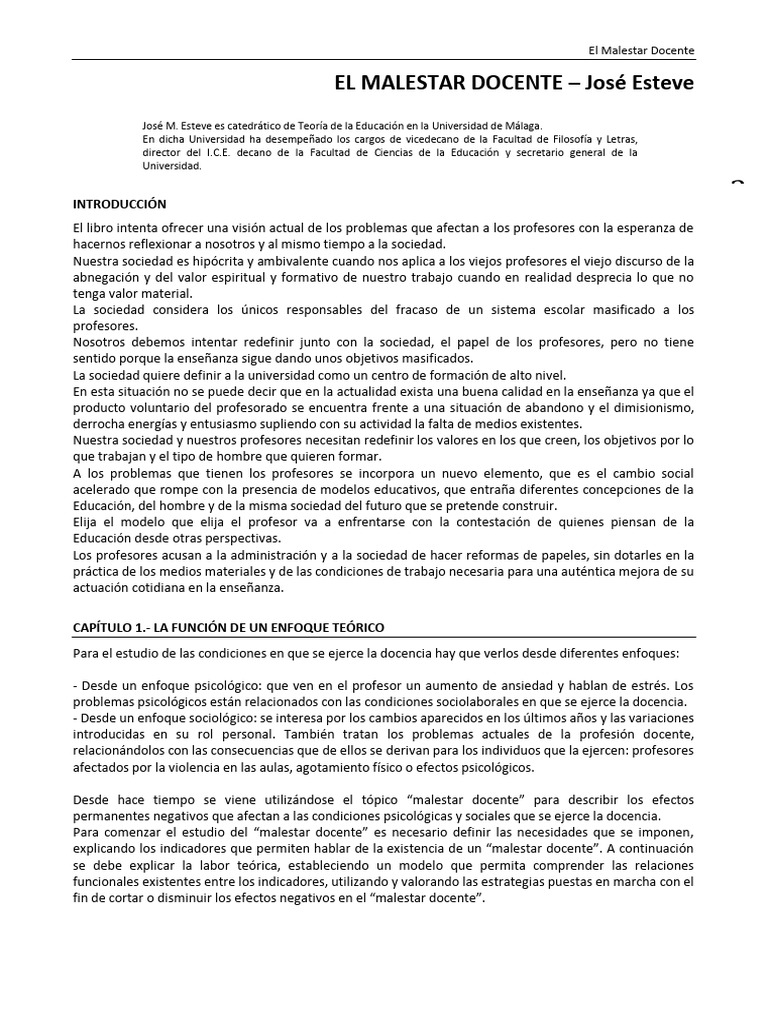 Malestar Docente: Causas y Efectos | PDF | Maestros | Enseñando