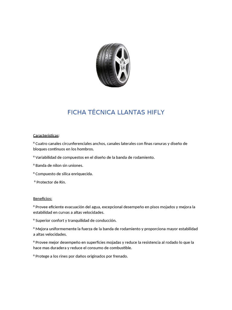 Llantas Hifly: Rendimiento y Durabilidad | PDF