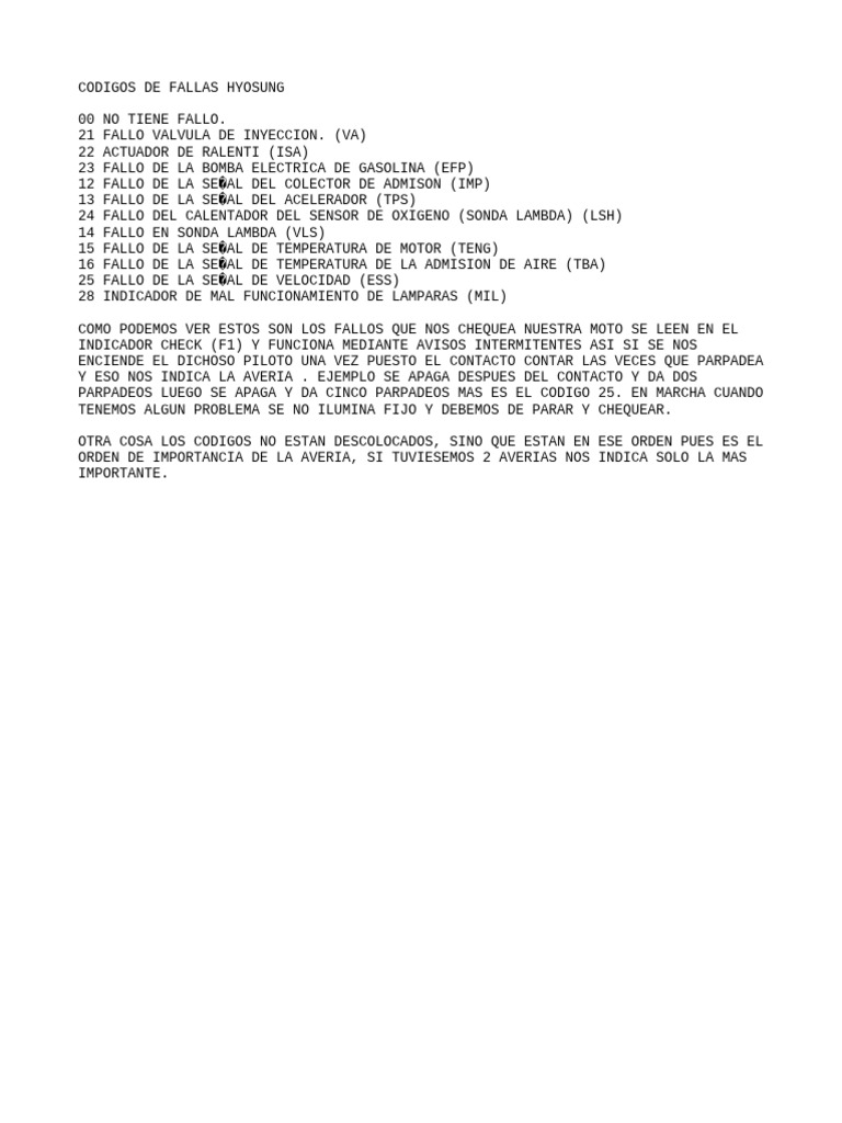 Codigos de Fallas Hyosung | PDF