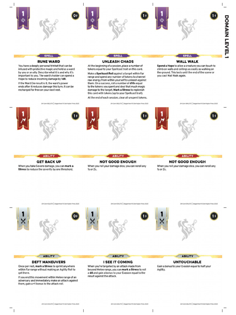 Daggerheart Domain Level Cards Guide | PDF