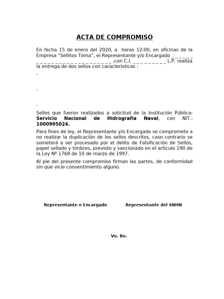 Acta de Compromiso Sellos | PDF