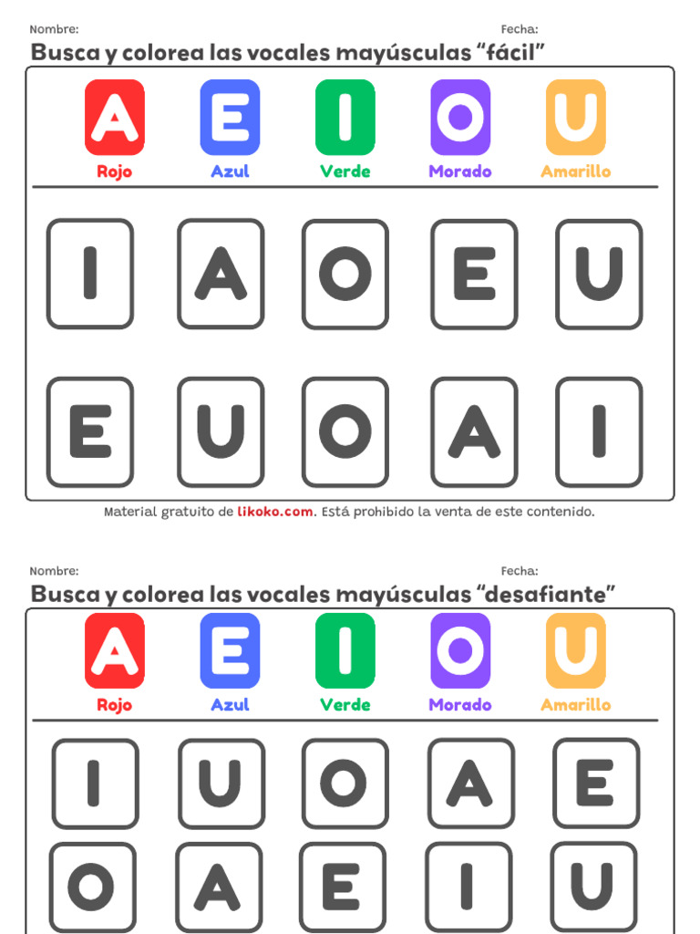 Busca y Colorea Las Vocales | PDF | Caso de carta | Convenciones de nombres