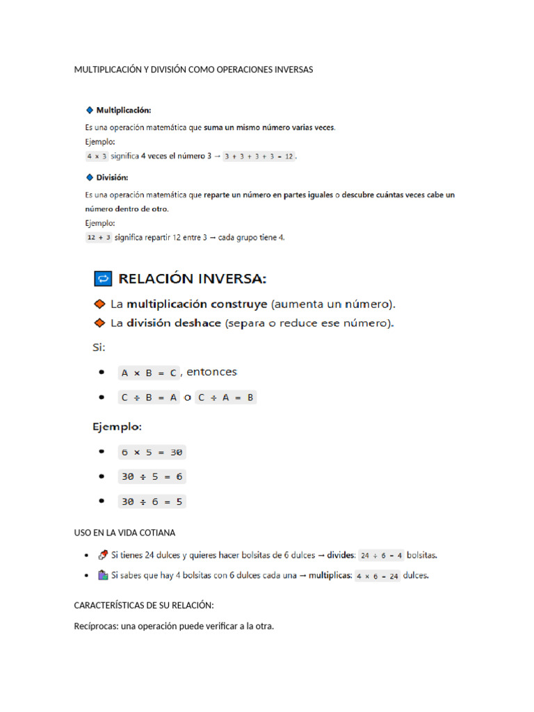 Multiplicación y División Como Operaciones Inversas | PDF