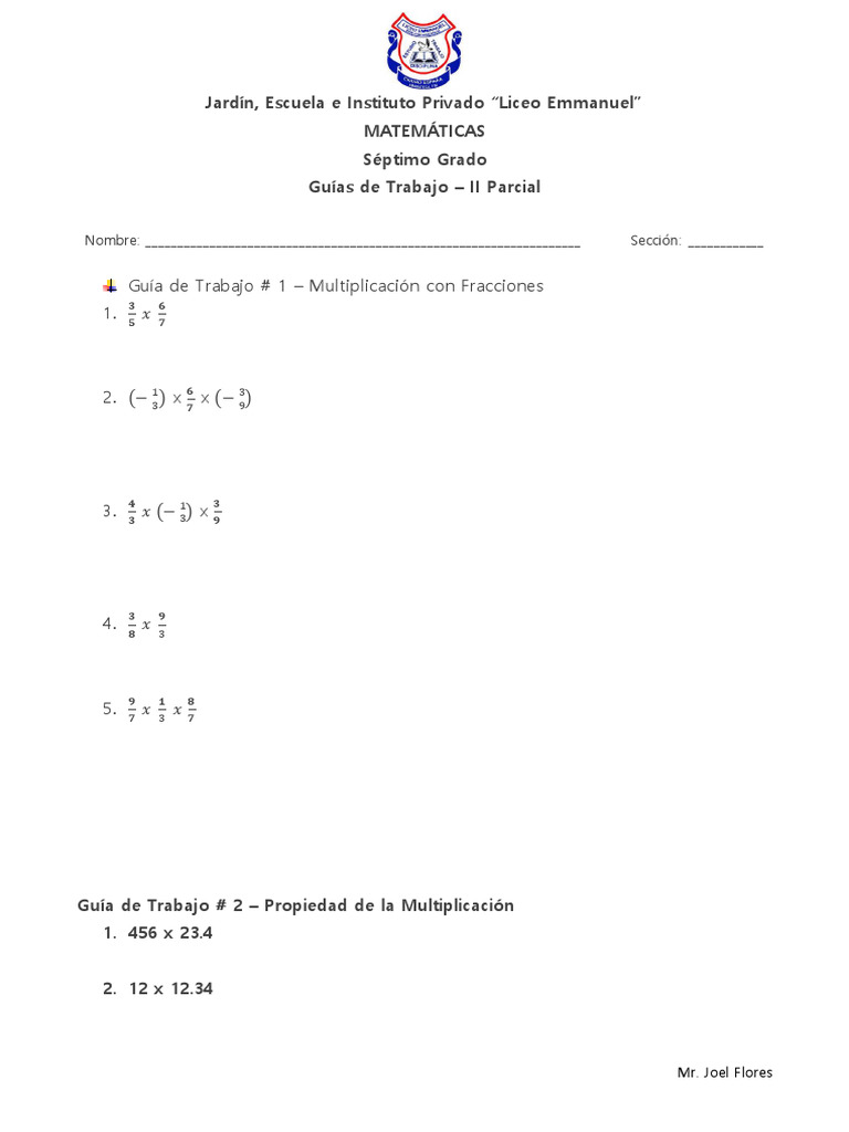Guias de Trabajo de Matematicas - Septimo Grado | PDF