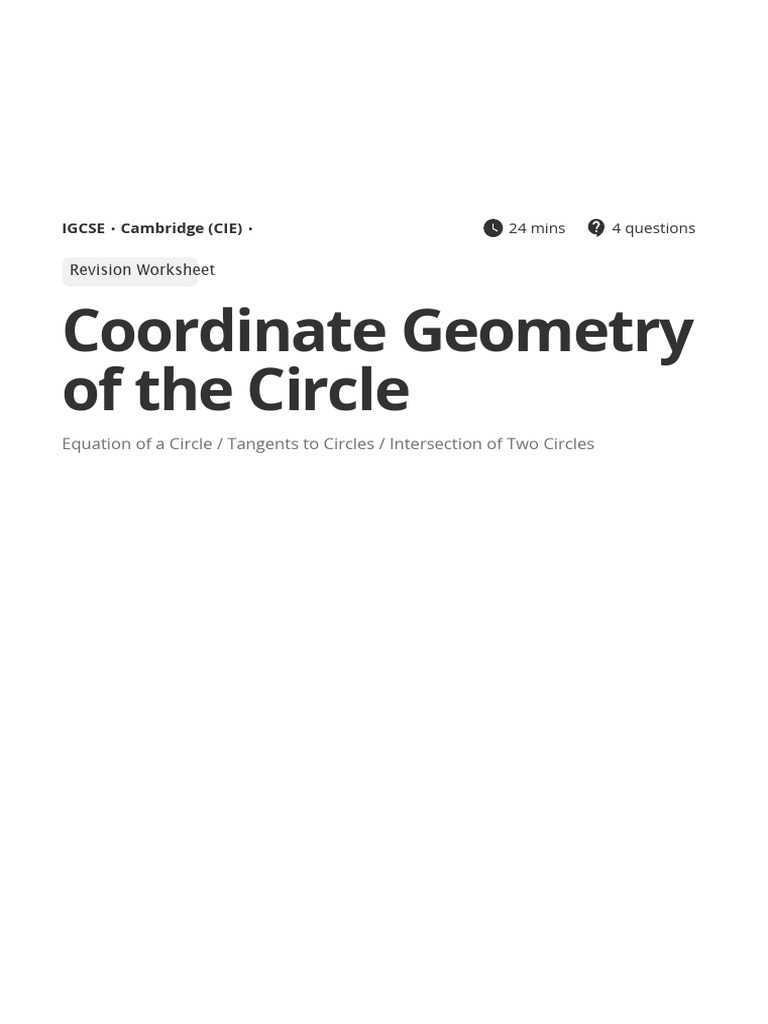Coordinate-Geometry-Of-The-Circle-Revision Worksheet 4 | PDF