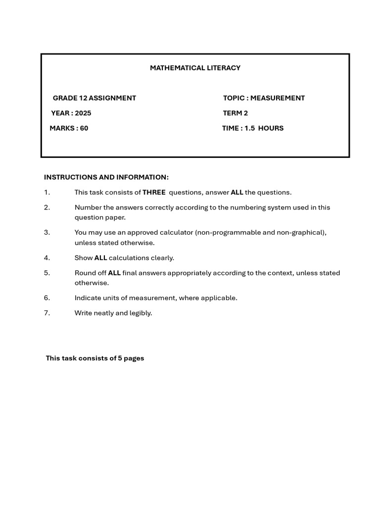Math Lit Grade 12 Assignment 1 2025 Eng QP - 072545 - 091151 | PDF ...