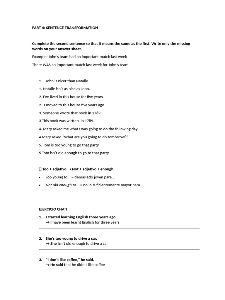Sentence Transformation Exercises | PDF | Syntax | Linguistic Morphology