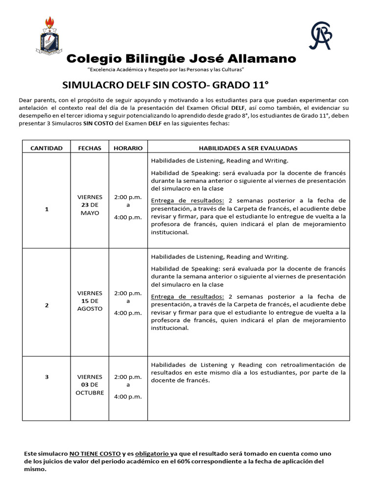 Simulacro - Delf - Grado - 11°-1 | PDF